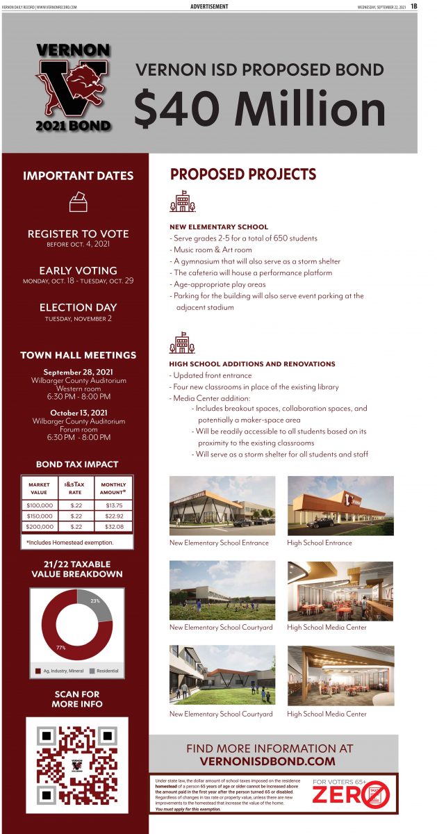 Vernon ISD’s proposed bond explained – The Vernon Daily Record